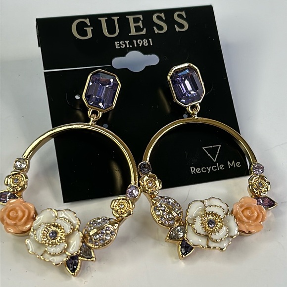 Guess | Jewelry | New Guess Flower Ladybug Hoop Earrings Crystals Y2k ...